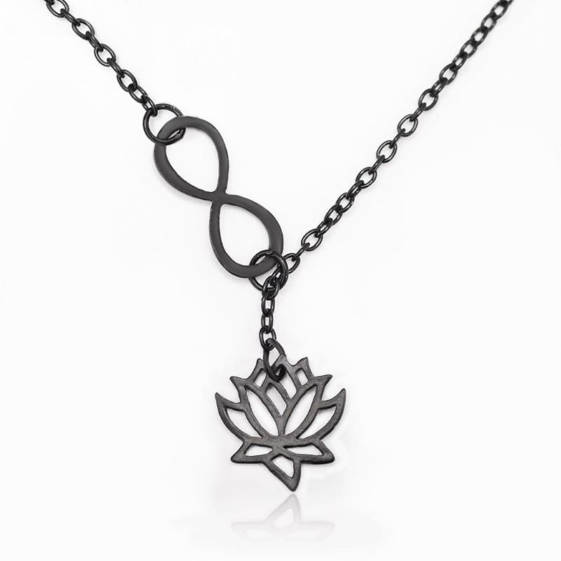 EC64 Black Infinity & Lotus Flower Necklace with Free Earrings – Iris ...