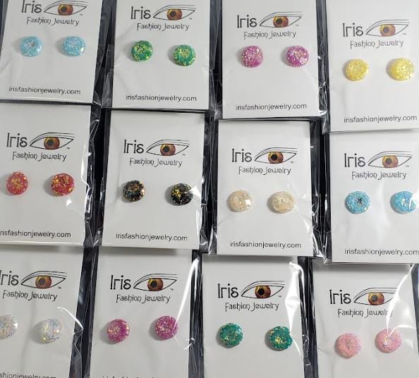 A141 Assorted Color Glitter Filled Gem Earring Assortment Pack of 12 ...